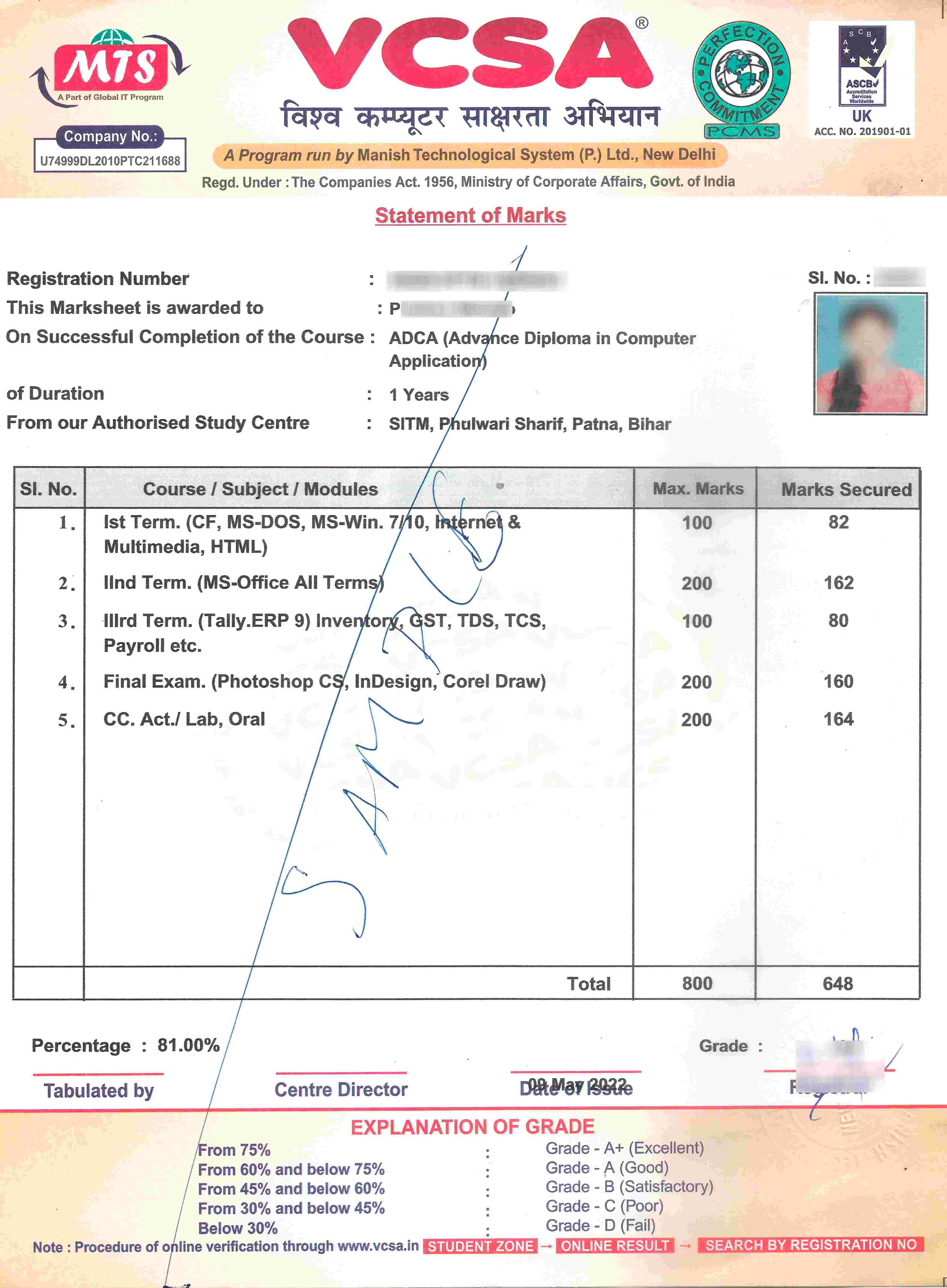 Official Website VCSA - MTS Pvt. Ltd. No. PMKVY NDLM NSDC Skill ...